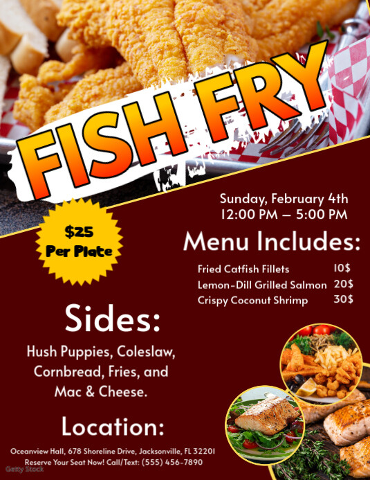 Red Maximalist Fish Fry Flyer (us Letter) Template | PosterMyWall