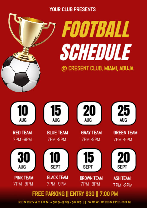 Red Maximalist Football Schedule Flyer A4 Template | PosterMyWall