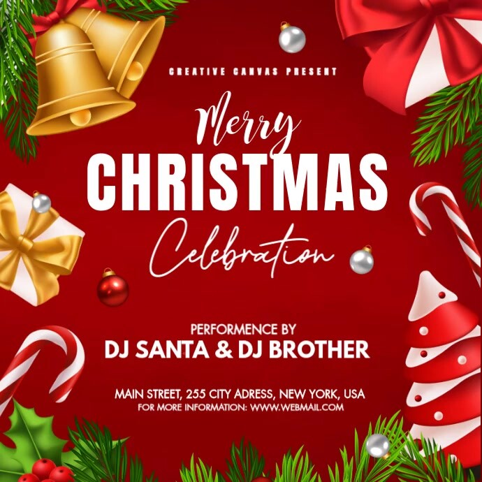 Red Maximalist Free Printable Christmas Templates Square (1:1 ...