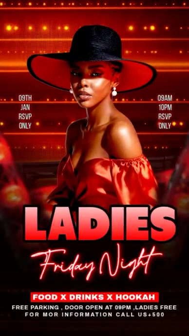 Red Maximalist Friday Ladies Party Digital Display (9:16) Template ...