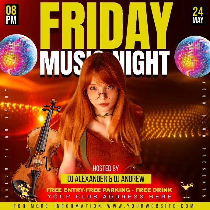Red Maximalist Friday Music Night Party Insta Template | PosterMyWall