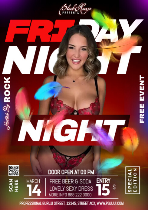 Red Maximalist Friday Night A4 Template | PosterMyWall