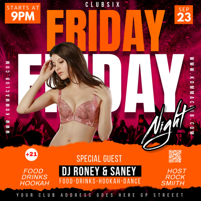 Red Maximalist Friday Night Party Instagram Post Template | PosterMyWall