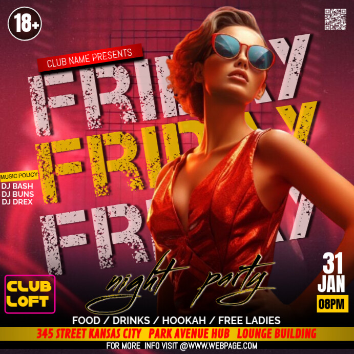 Red Maximalist Friday Night Party Instagram Post Template | PosterMyWall