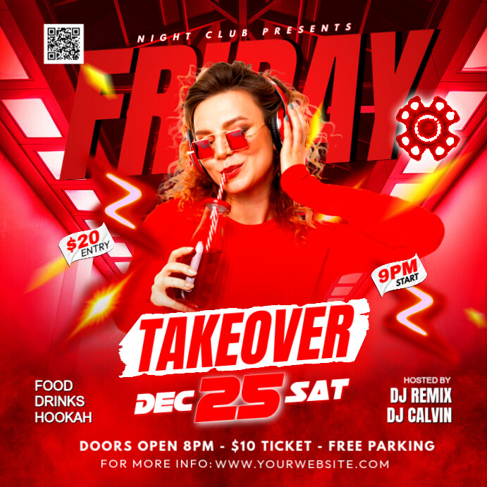 Plantilla de Red Maximalist Friday Takeover Party Flyer Instagram Post | PosterMyWall
