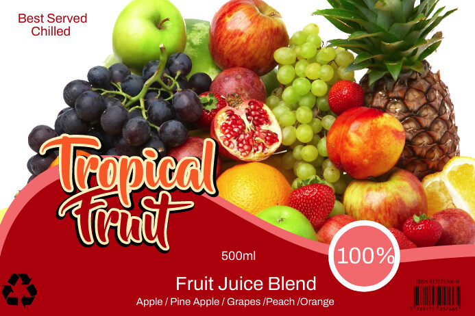 Red Maximalist Fruit Juice Label Template | PosterMyWall