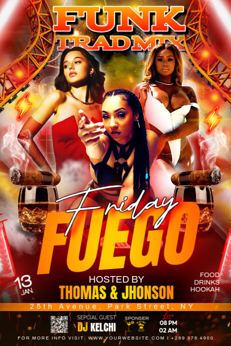 Red Maximalist Fuego Friday Party Flyer Poster Template | PosterMyWall