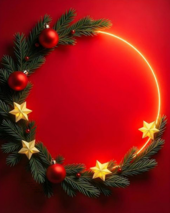 Red Maximalist Glowing Christmas Wreath On Red Instagram Portrait ...