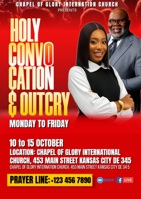 Plantilla de Red Maximalist gold holy convocation outcry A4 | PosterMyWall