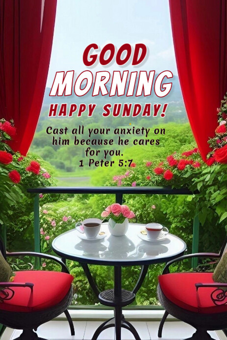 Red Maximalist Good Morning Sunday Banner 4' × 6' Template | PosterMyWall