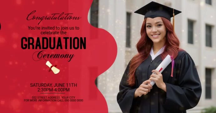Red Maximalist Graduation Party Facebook Shared Image Template ...