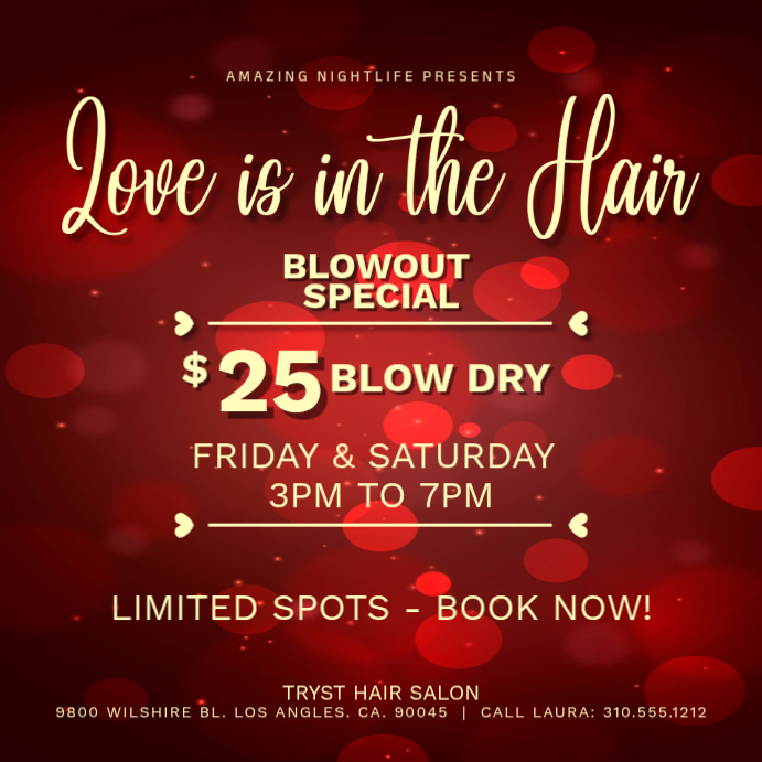 Red Maximalist Hair Stylist Blowout Valentine's Special Flyer Instagram ...