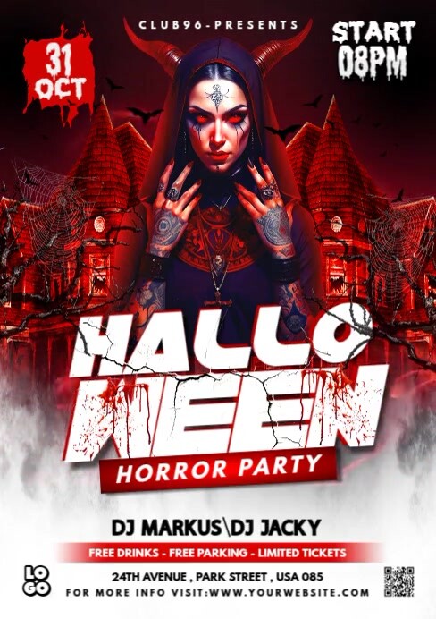 Red Maximalist Halloween Horror Party Flyer A5 Template | PosterMyWall