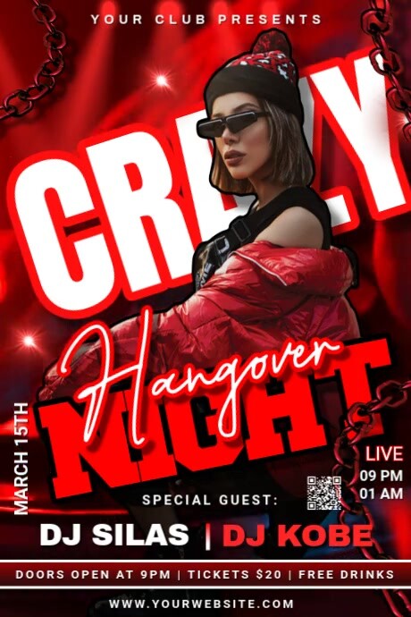 Red Maximalist Hangover Night Party Poster Template | PosterMyWall