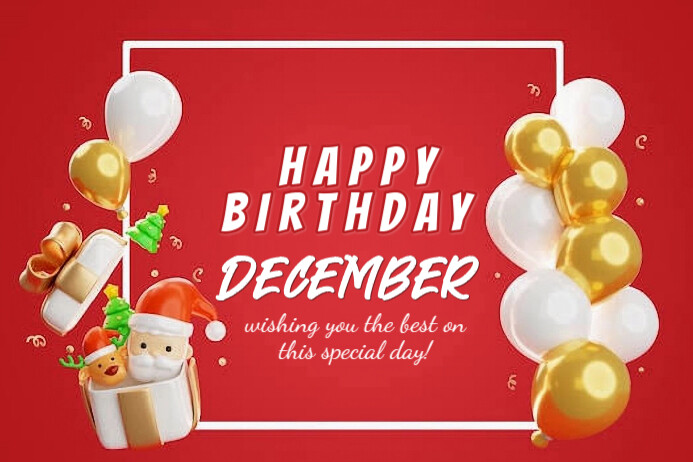 Red Maximalist Happy Birthday December Banner 4' × 6' เทมเพลต ...