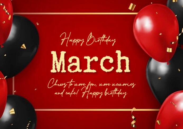 Red Maximalist Happy Birthday March A4 Template | PosterMyWall