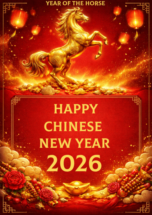 Red Maximalist Happy Chinese New Year 2026 A4 Template | PosterMyWall