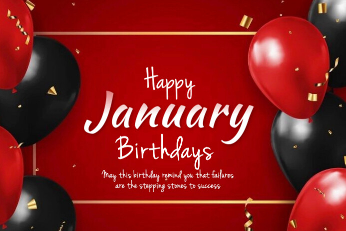 Red Maximalist Happy January Birthdays Banner 4' × 6' Template ...