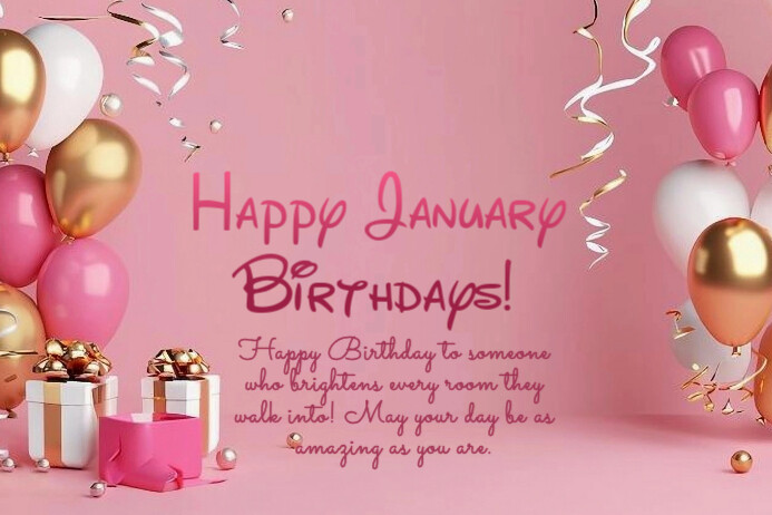 Red Maximalist Happy January Birthdays Banner 4' × 6' Template ...