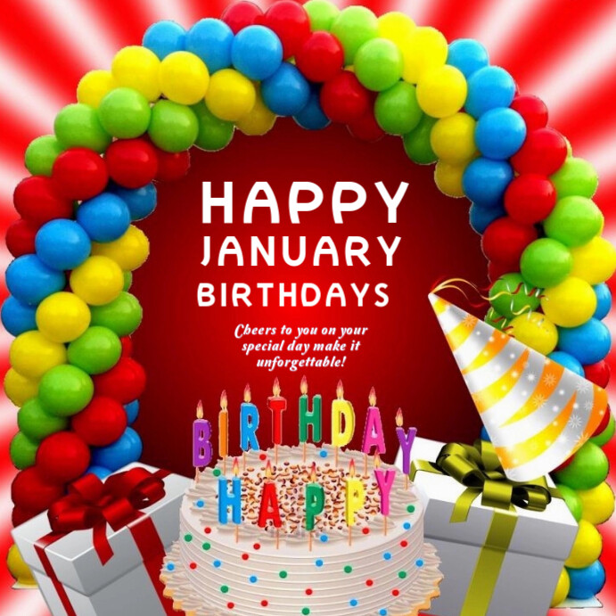 Red Maximalist Happy January Birthdays Instagram Post Template ...