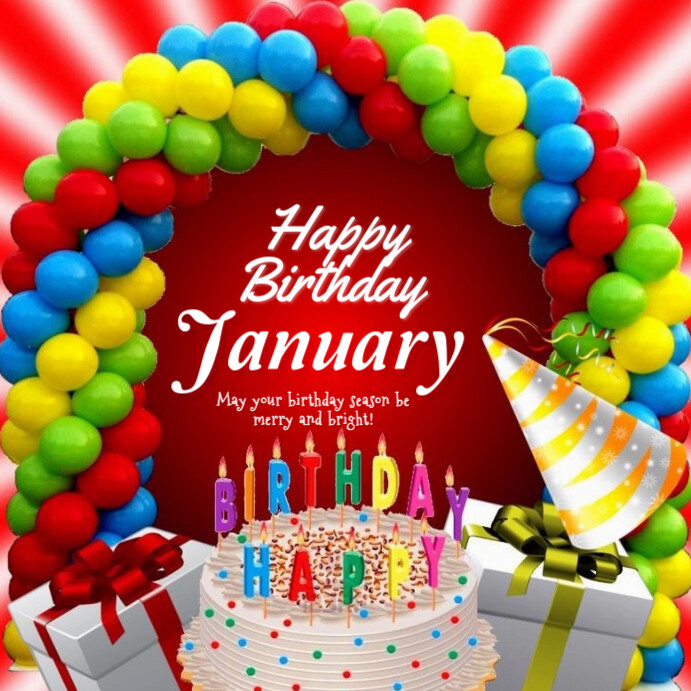 Red Maximalist Happy January Birthdays Instagram Post Template ...