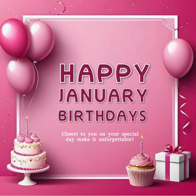Red Maximalist Happy January Birthdays Instagram Post Template ...