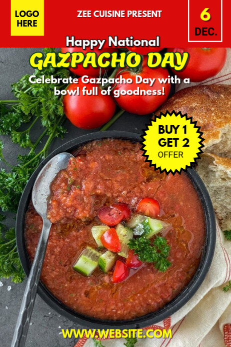Red Maximalist Happy National Gazpacho Day Poster Template | PosterMyWall