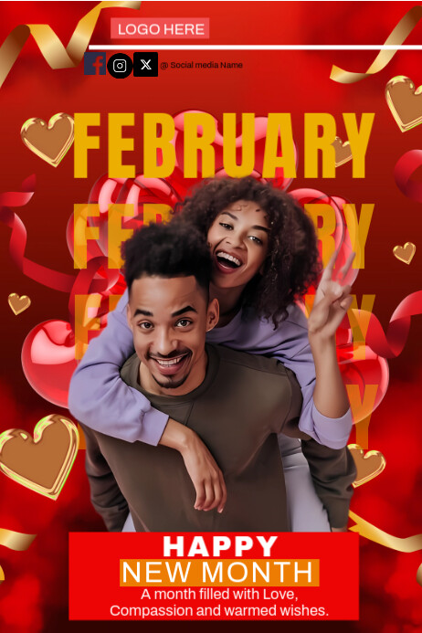 Copy of Red Maximalist Happy New Month February Poster | PosterMyWall