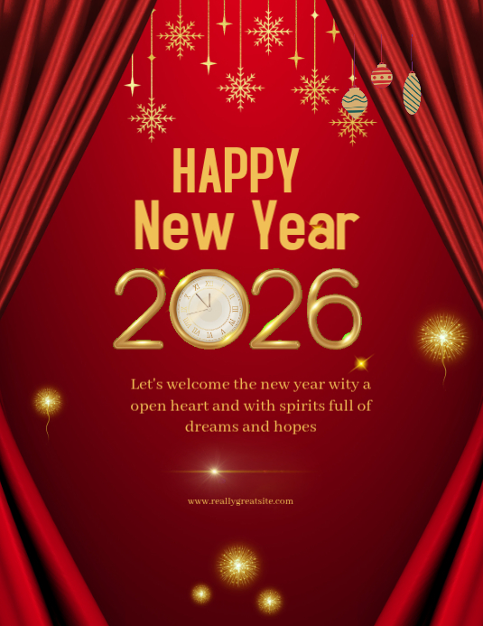 Red Maximalist Happy New Year 2026 Design Flyer (us Letter) Template ...