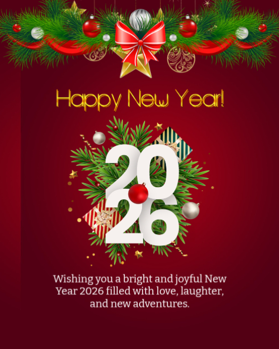 Red Maximalist Happy New Year 2026 Instagram Portrait Template ...