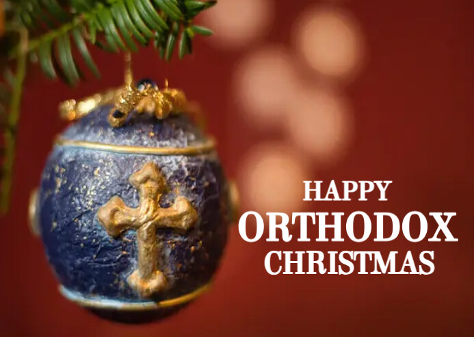 Red Maximalist Happy Orthodox Christmas Postcard Template | PosterMyWall