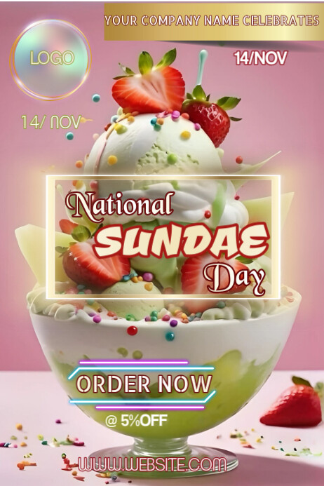 Red Maximalist Happy Sundae Day Poster Template | PosterMyWall