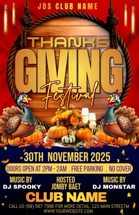 Red Maximalist Happy Thanksgiving Half Page Wide Template | PosterMyWall
