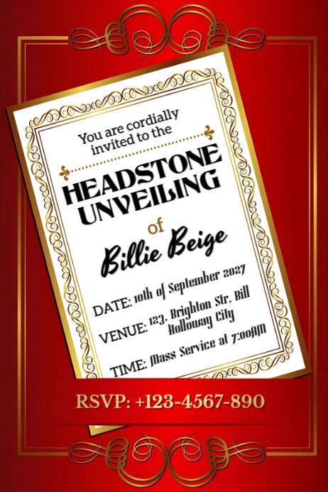 Plantilla de Red Maximalist Headstone Unveiling Poster | PosterMyWall