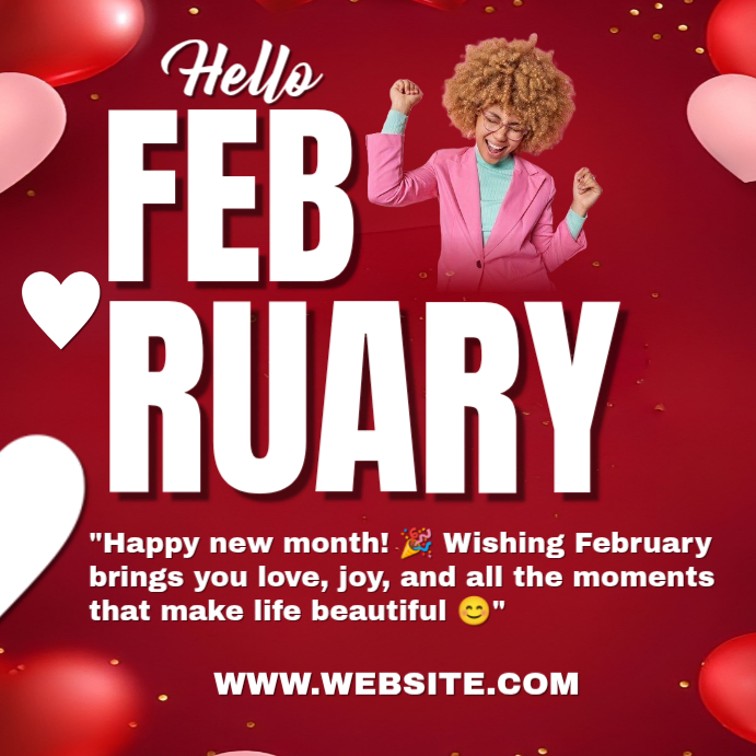 Red Maximalist Hello February / New Month Flyer Instagram Post Template ...