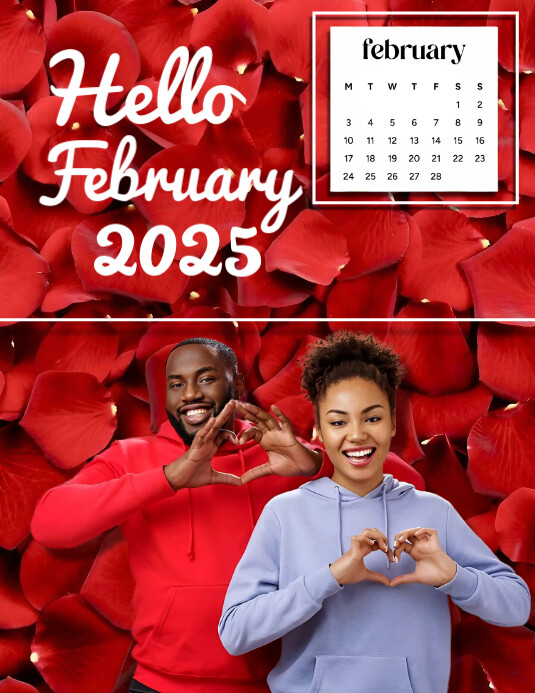 Red Maximalist Hello February Welcome To February 2025 Flyer (us Letter ...