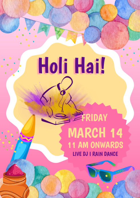 Red Maximalist Holi Fest Party Advertising Template Design A4 ...