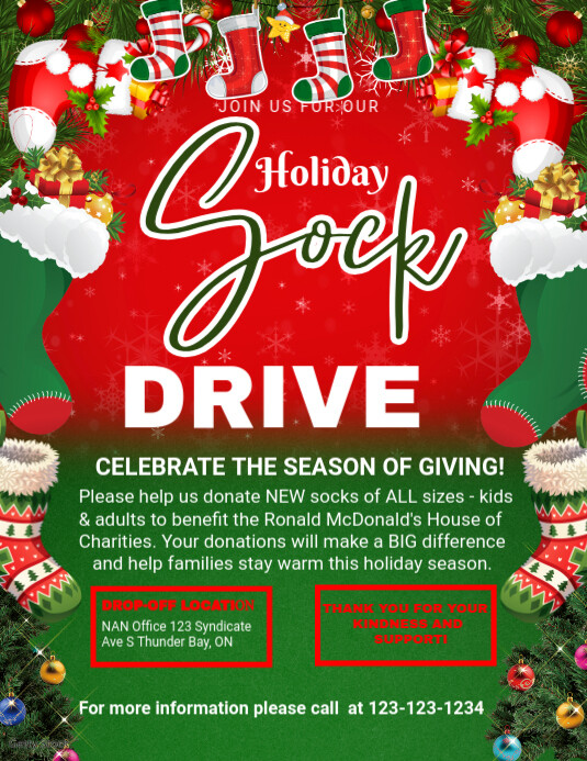 Copy of Red Maximalist Holiday Sock Drive Flyer (us Letter) | PosterMyWall