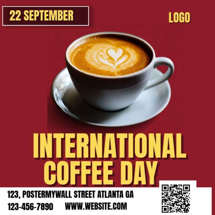 Red Maximalist International Coffee Day Desig Template | PosterMyWall