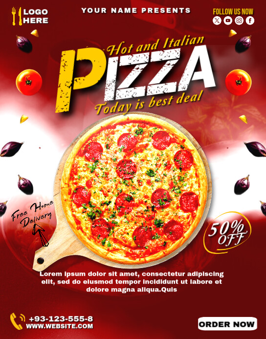 Red Maximalist Italian Pizza Poster/wallboard Template | PosterMyWall