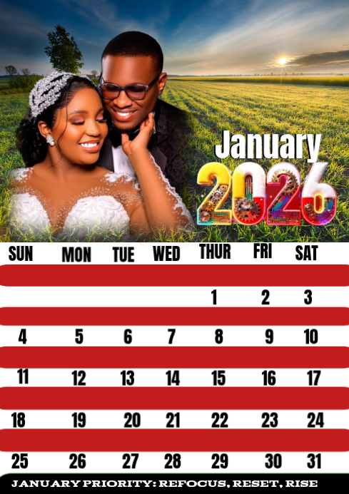 Red Maximalist January 2026 New Year Calendar Online Design Flyer ...