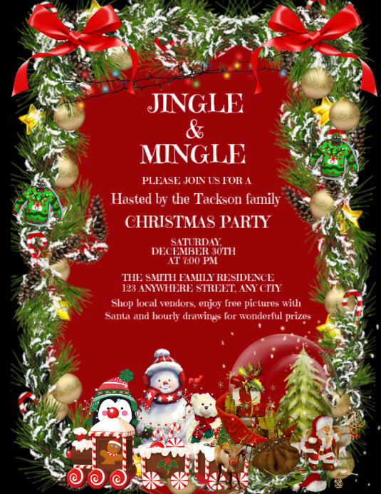 Red Maximalist Jingle And Mingle CHRISTMAS Invitation Template Flyer ...
