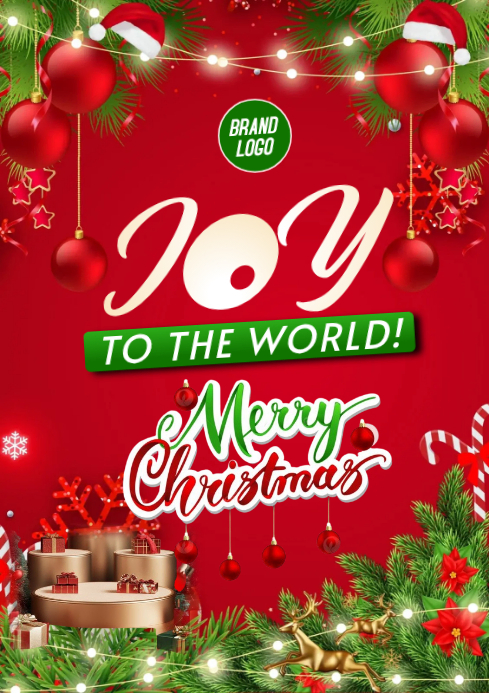 Red Maximalist Joy To The World A4 Template | PosterMyWall