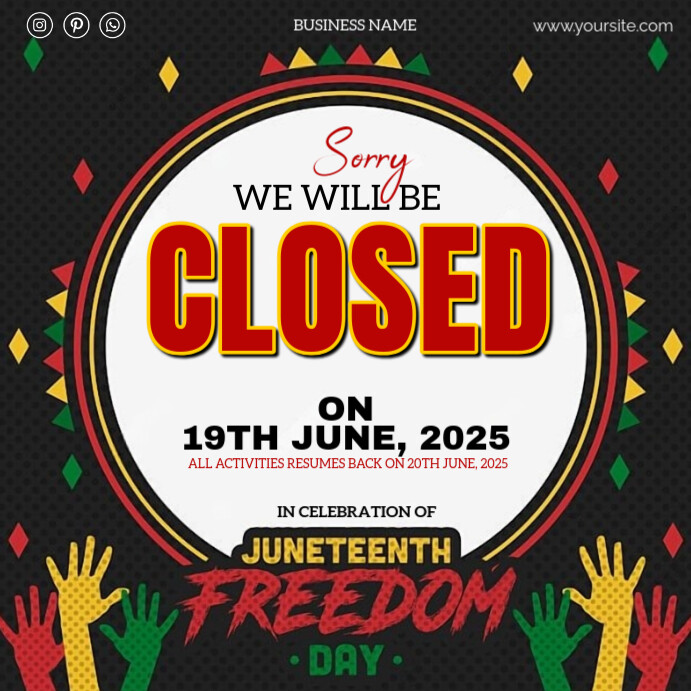 Plantilla de Red Maximalist Juneteenth Closed Announcement Instagram ...