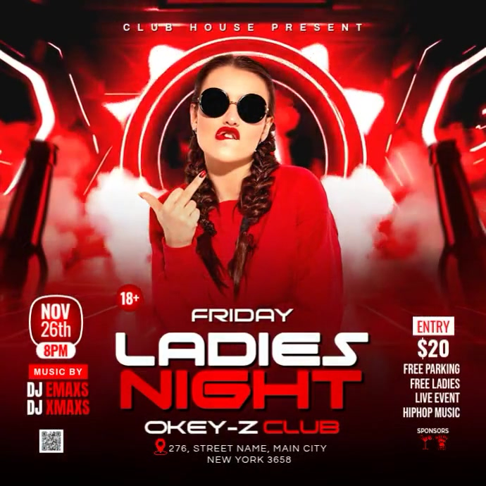 Red Maximalist Ladies Night Club Party Instagram Post Template ...