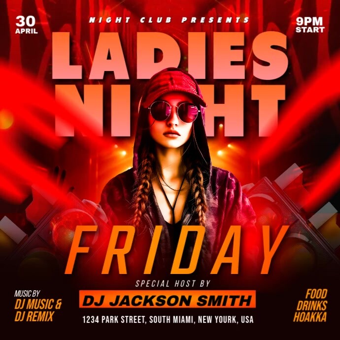 Red Maximalist Ladies Night Party Flyer Instagram Post Template | PosterMyWall