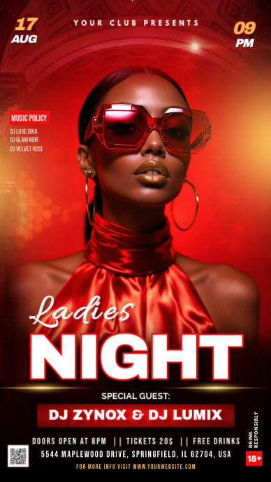 Red Maximalist Ladies Night Party Flyer Instagram Story Template | PosterMyWall