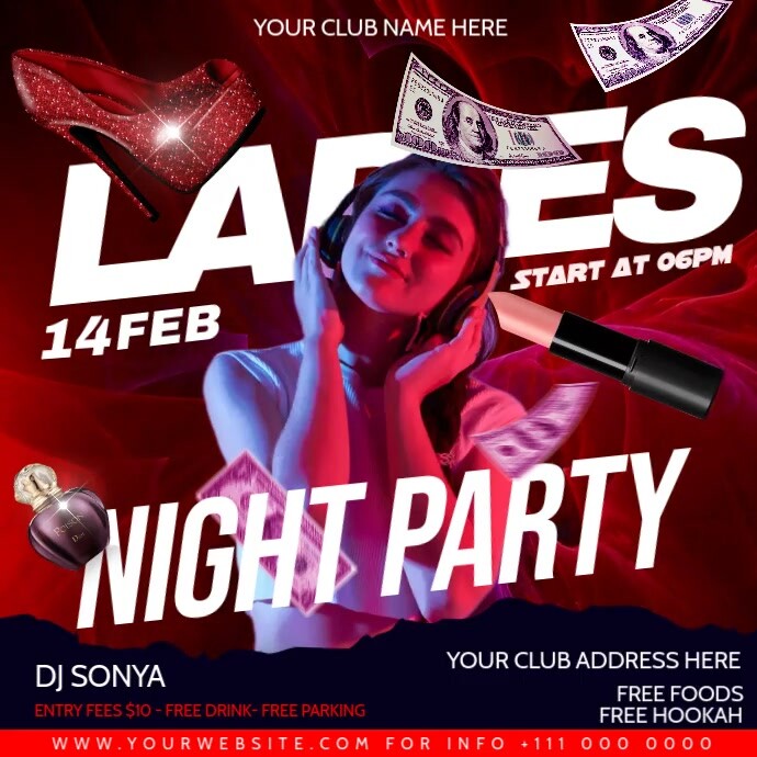 Red Maximalist Ladies Night Party Instagram Post Template | PosterMyWall