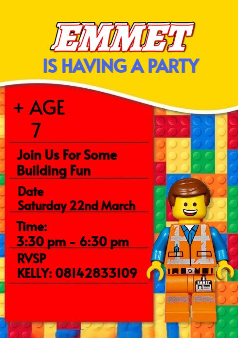 Red Maximalist Lego Birthday Party Invitation Template A4 | PosterMyWall