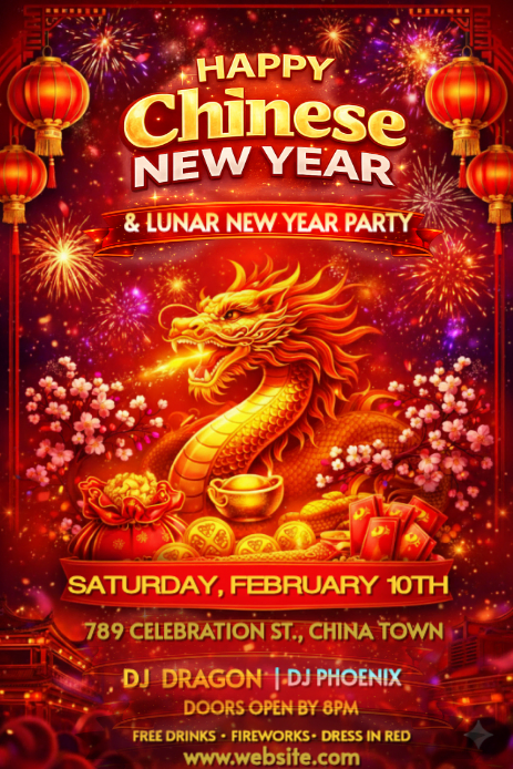 Red Maximalist Lunar New Year Party Flyer Design Pinterest Graphic ...